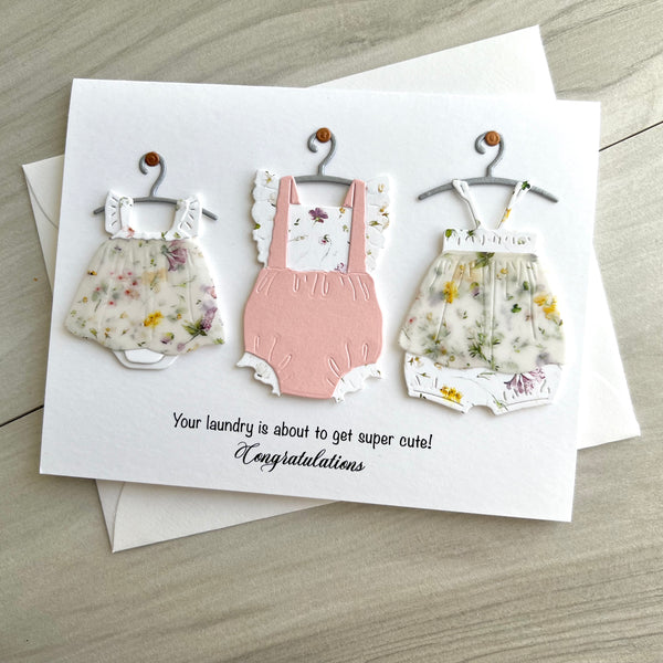 Congratulations Baby Girl Laundry/Clothes Card – Bilingual Invitations